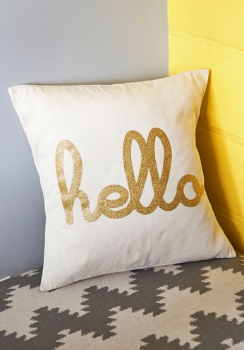 Gold Glitter Hello Pillow ⋆ Rebecca Chan Weddings & Events
